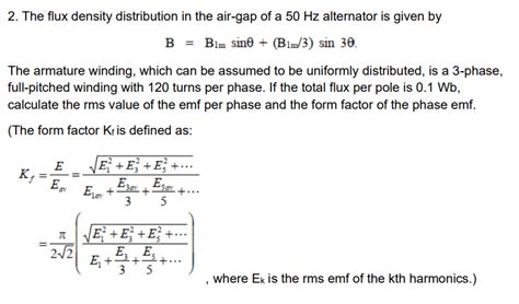 SOLVED 2 The Flux Density Distribution In The Air Gap Of A 50 Hz