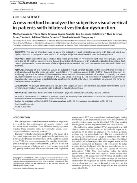 Pdf A New Method To Analyze The Subjective Visual Vertical In Patients With Bilateral