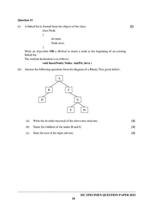 ISC Computer Science Specimen Paper 2023 (PDF) - CISCE Class 12 Computer Science Sample Paper