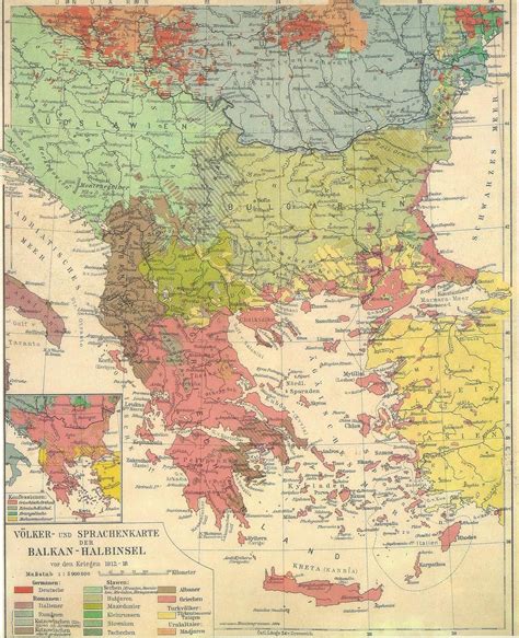 Historic Map Ethnographic Map Of The Balkan Peninsula 1900 Vintage Wall