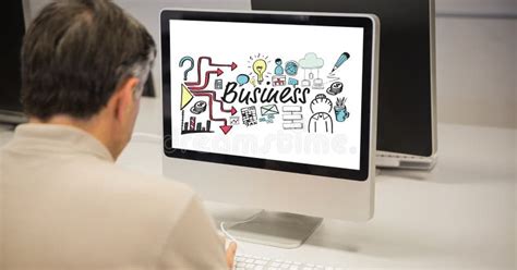 Rear View Of Businessman Analyzing Plan On Desktop Computer Stock Image