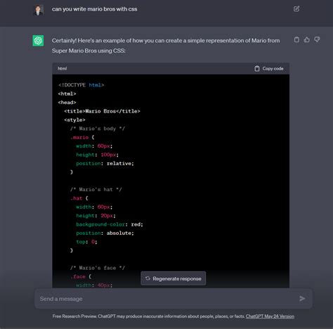 i told chatgpt to write mario bros with css and he delivered r chatgpt