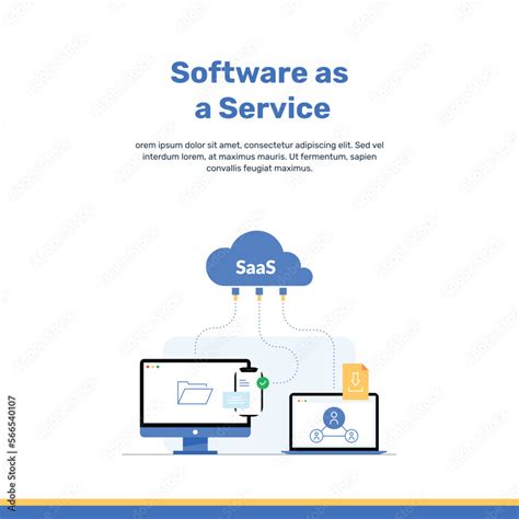 Software as service illustration and graphics. Saas computer laptop and cloud for business and ...