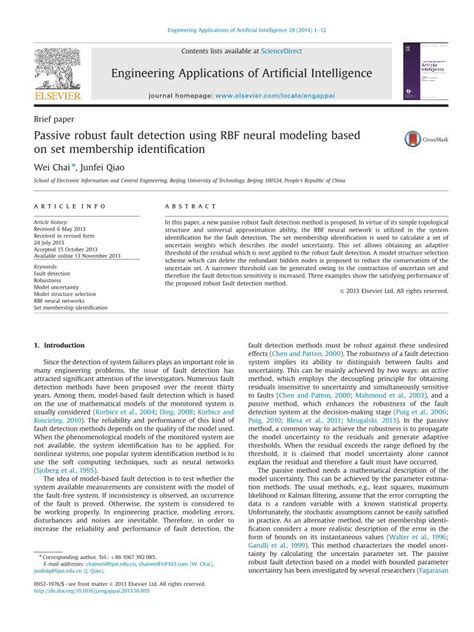 Pdf Passive Robust Fault Detection Using Rbf Neural Modeling Based On