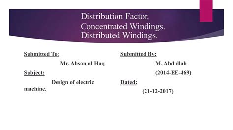 Distribution Factor Concentrated Windings Distributed Windings Ppt