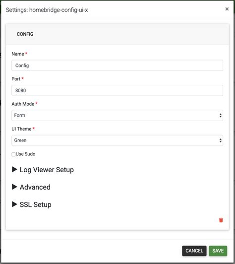 Developers Plugin Settings Gui · Homebridgehomebridge Config Ui X