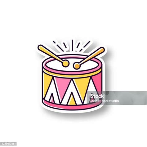 드럼 패치 Rgb 컬러 인쇄 스티커 악기 브라질 카니발 축제 드럼 퍼레이드 삼 바 음악 운동 공휴일입니다 벡터 절연 그림 일러스트레이션에 대한 스톡 벡터 아트 및 기타