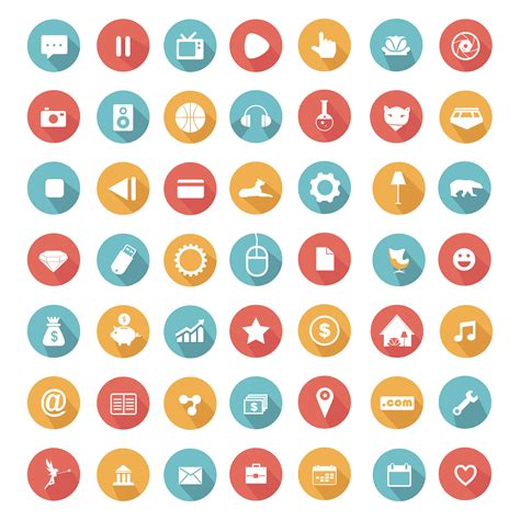 Flat Icons Collection With Long Shadow 570455 Vector Art At Vecteezy