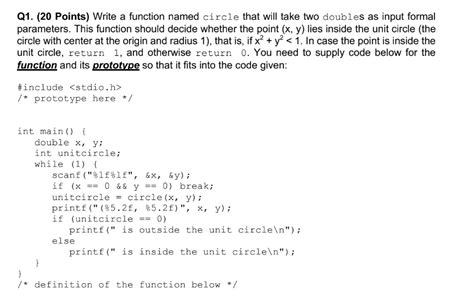 Solved Q1 20 Points Write A Function Named Circle That Chegg