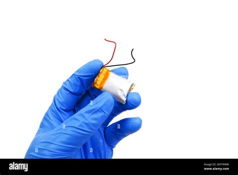 Small Lithium Polymer Battery Swollen In A Hand On White Background Stock Photo Alamy
