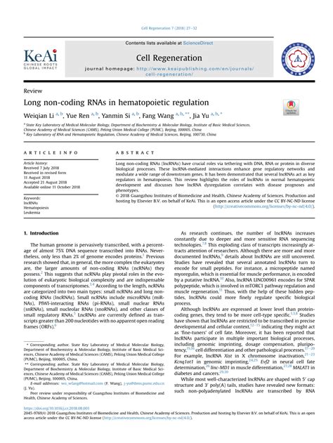 Pdf Long Non Coding Rnas In Hematopoietic Regulation