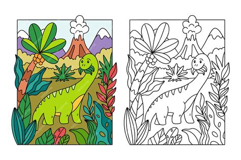 손으로 그린 공룡 색칠하기 책 그림 무료 벡터