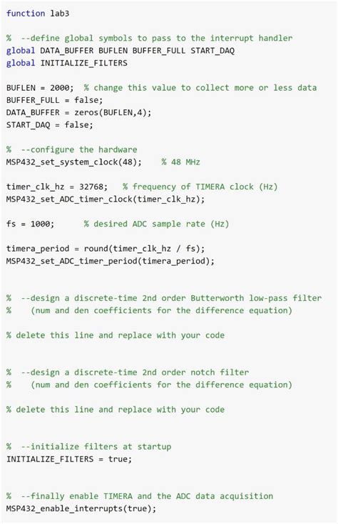 First Open The Lab3 M File In Matlab And Observe The Chegg