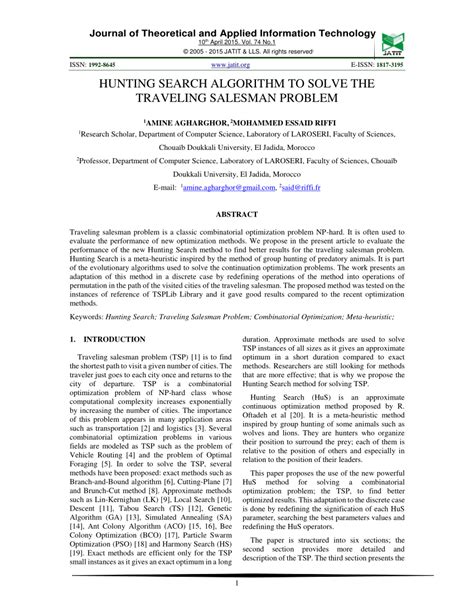 pdf hunting search algorithm to solve the traveling salesman problem