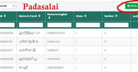 Emis இணையத்தில் மாணவர்களது பட்டியலை Excel Format ல் பதிவிறக்கம் செய்யலாம் ~ Padasalai