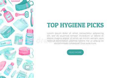 Essential Personal Hygiene Items Banner Design Vector Template Stock