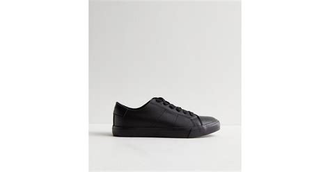 Black Leather Look Lace Up Trainers New Look