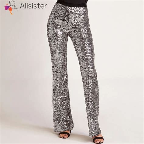 New Shiny Pants Women High Waist Reflective Wide Leg Pants Bottoms