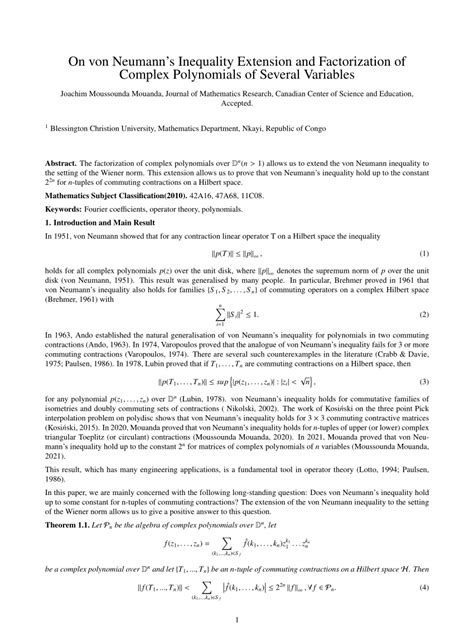 Pdf On Von Neumanns Inequality Extension And Factorization Of
