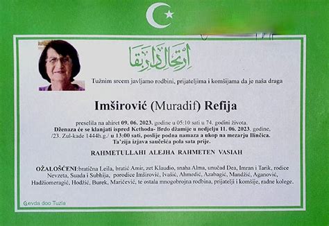 In Memoriam Refija Muradifa Imširović Tuzla Lve