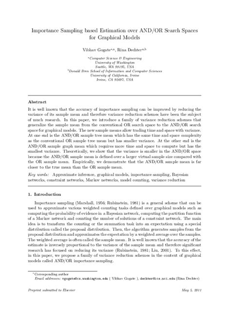 Pdf Importance Sampling Based Estimation Over Andor Search Spaces