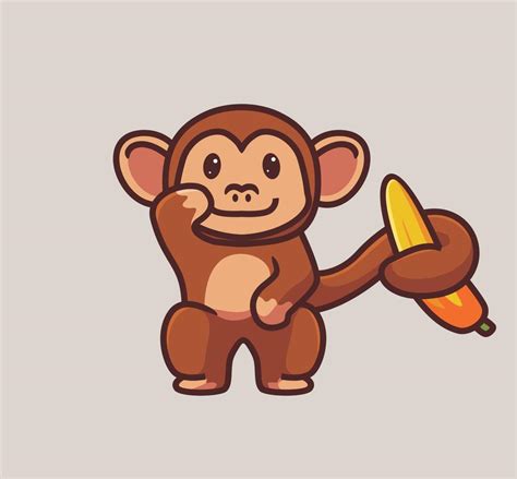 lindo mono sosteniendo plátano con su cola ilustración de naturaleza