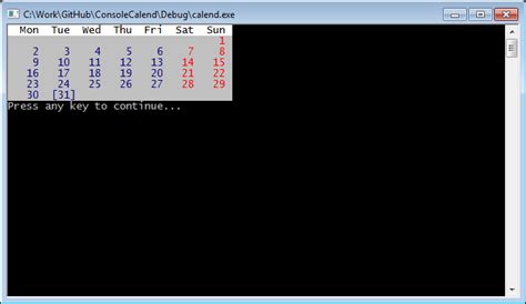 Console Calendar Sample