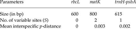 Summary Statistics For Coding And Noncoding Dna Rbcl Matk And