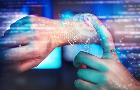 Hands Hacking And Cybersecurity Hologram Button And Choice With