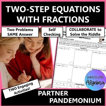 Solving Two Step Equations Collaborative Self Checking Partner Puzzle Activity