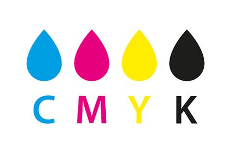 Cmyk 列印圖示四滴 Cmyk 顏色符號青色品紅色黃色鍵黑色滴隔離在白色背景向量圖形及更多印刷四分色模式圖片 印刷四分色模式 半調色