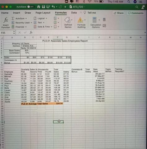 Solved Bcompleting Formulas 1 In The Total Sales Column