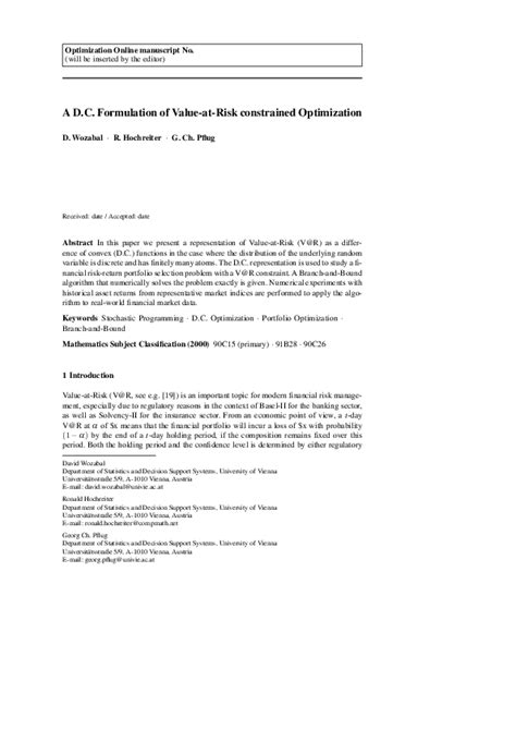 pdf a difference of convex formulation of value at risk constrained