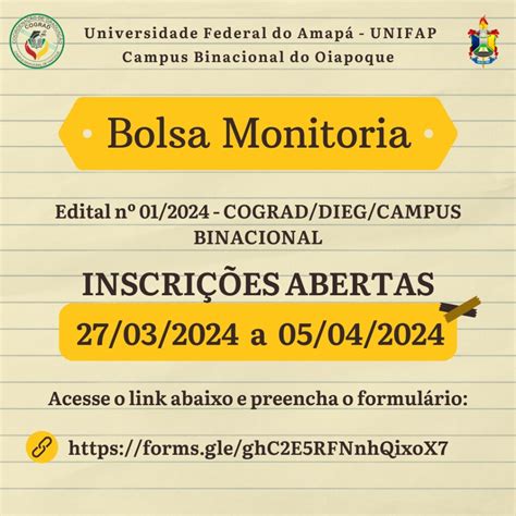 PROCESSO DE SELEÇÃO PARA O PROGRAMA DE BOLSA MONITORIA EDITAL 01 2024 COGRAD DIEG CAMPUS