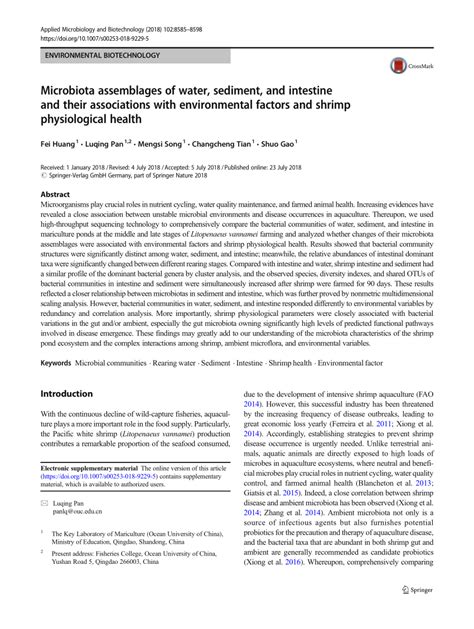 Pdf Microbiota Assemblages Of Water Sediment And Intestine And Their Associations With