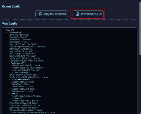 BUG Incorrect Configuration Export Issue 1081 Lissy93 Dashy GitHub