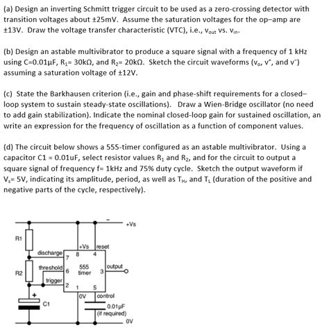 solved a design an inverting schmitt trigger circuit to be