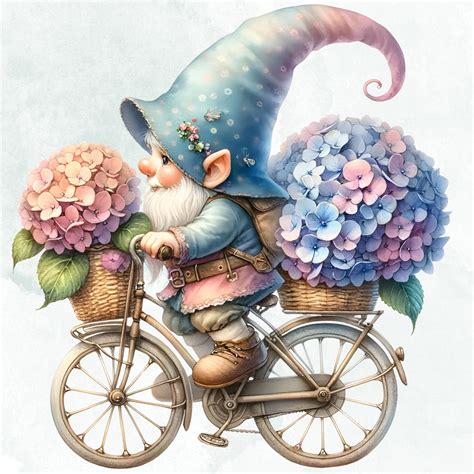 Watercolor Hydrangeas Gnomes Png Cute Floral Gnome Valentines Gnomes