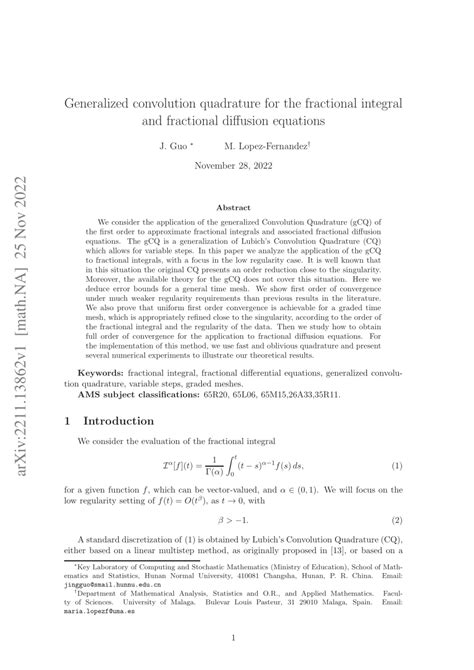 Pdf Generalized Convolution Quadrature For The Fractional Integral