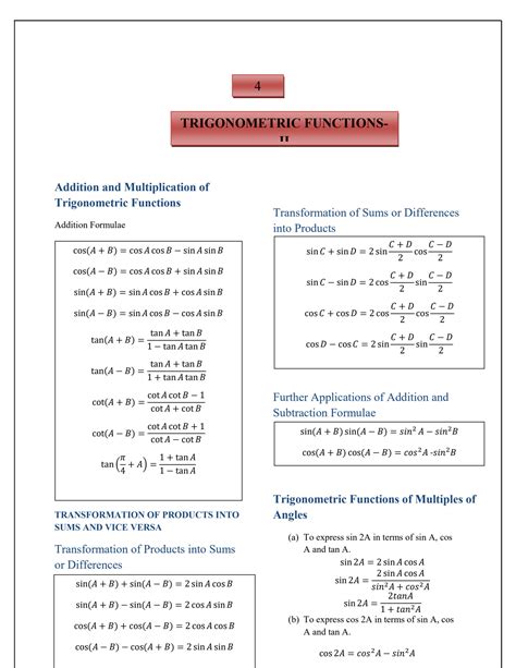 Solution Mathematics Trigonometric Functions2 Short Notes In