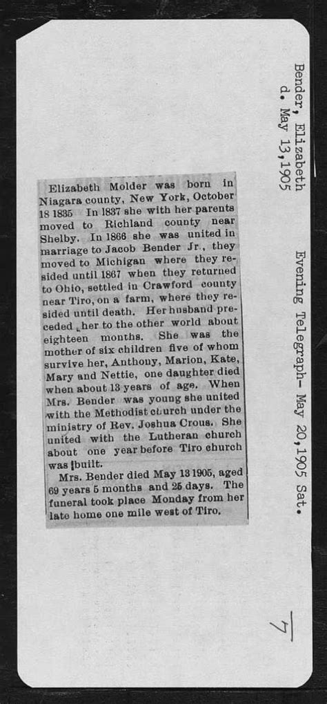 Elizabeth Molder Bender Obituary