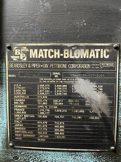 Used Beardsley Piper Matchblomatic Molding Machine