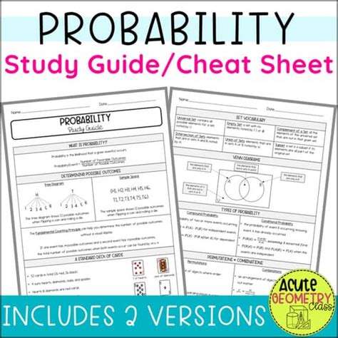 Probability Cheat Sheet Geometry Study Guide Probability Sets Permutations