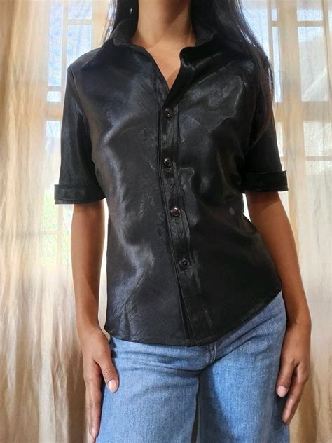 Tops And Tunics Black Satin Top Freeup