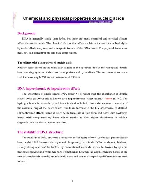 Chemical And Physical Properties Of Nucleic Acids Nucleic Acid