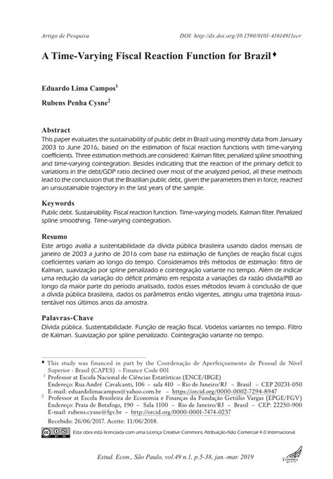 Pdf A Time Varying Fiscal Reaction Function For Brazil