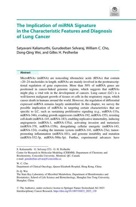 pdf the implication of mirna signature in the characteristic features