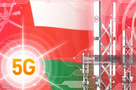 오만 5g 산업 그림 국기와 함께 현대 배경에 큰 셀룰러 네트워크 마스트 또는 타워3d 그림 0명에 대한 스톡 사진 및 기타
