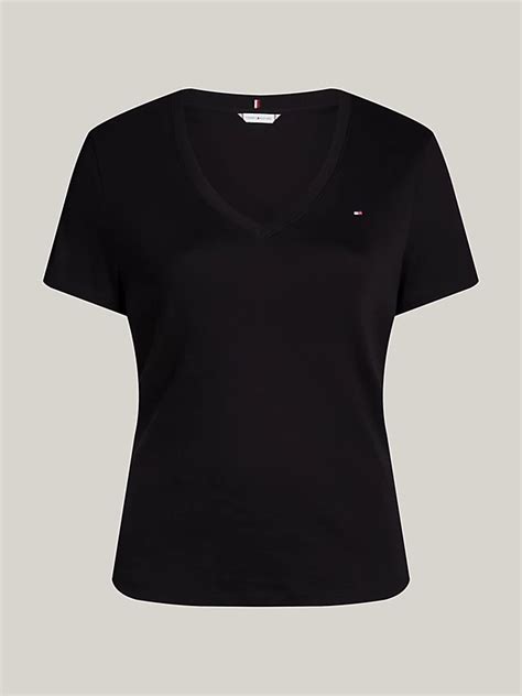 Curve Slim Fit T Shirt Mit V Ausschnitt Schwarz Tommy Hilfiger