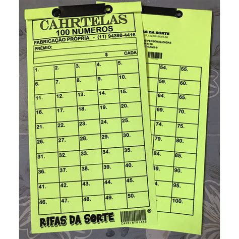 Cartela de rifa 100 números pct c 10 unidades Shopee Brasil